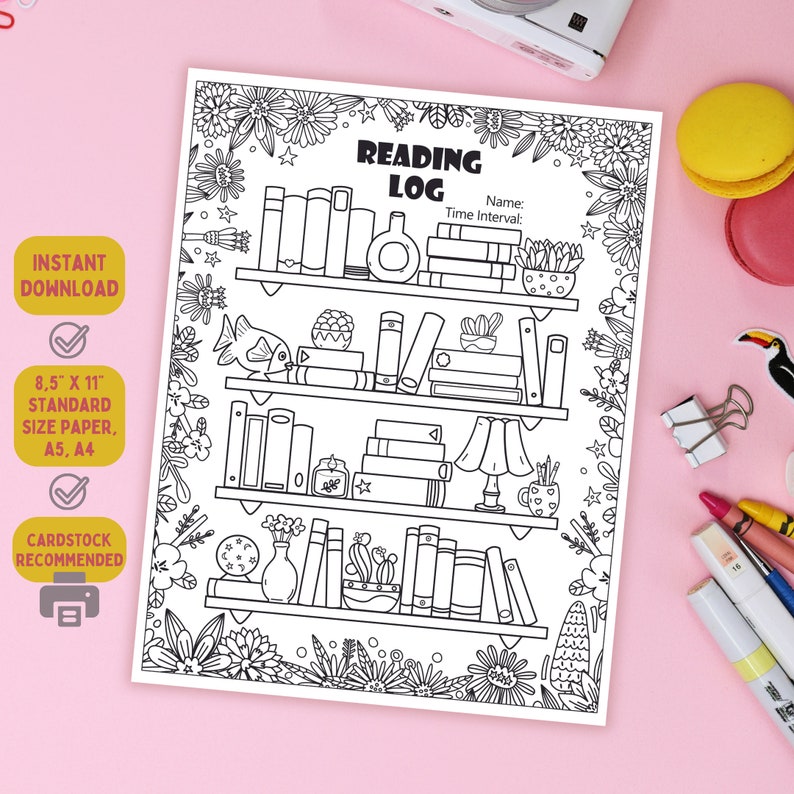 Bookshelf Reading Log, Reading Tracker, Coloring Bookshelf Reading ...