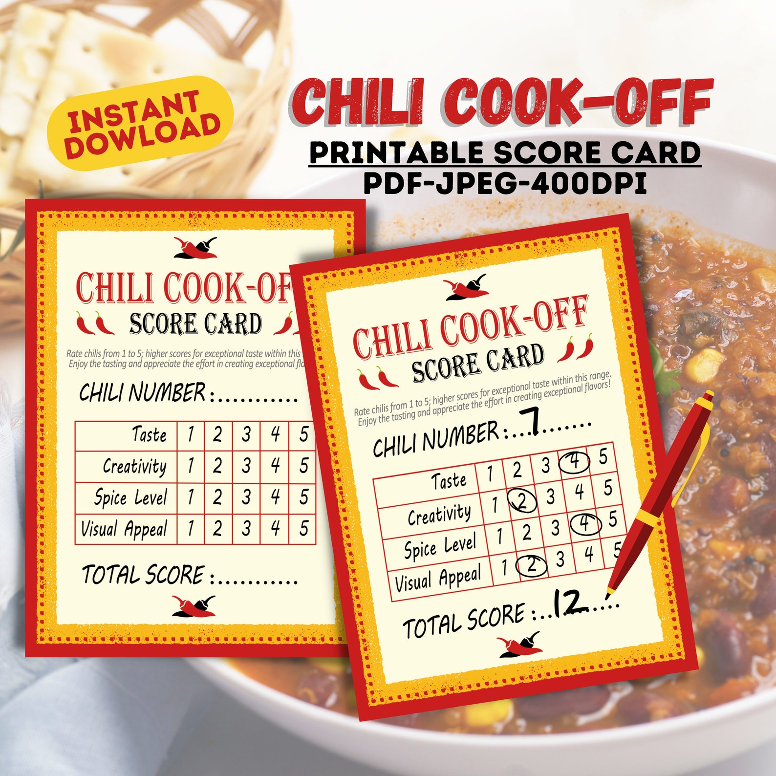 Printable Chili Cook off Score Cards, Chili Scoreboard Labels, Chili ...