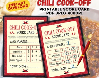 Printable Chili Cook off Score Cards, Chili Scoreboard Labels, Chili ...