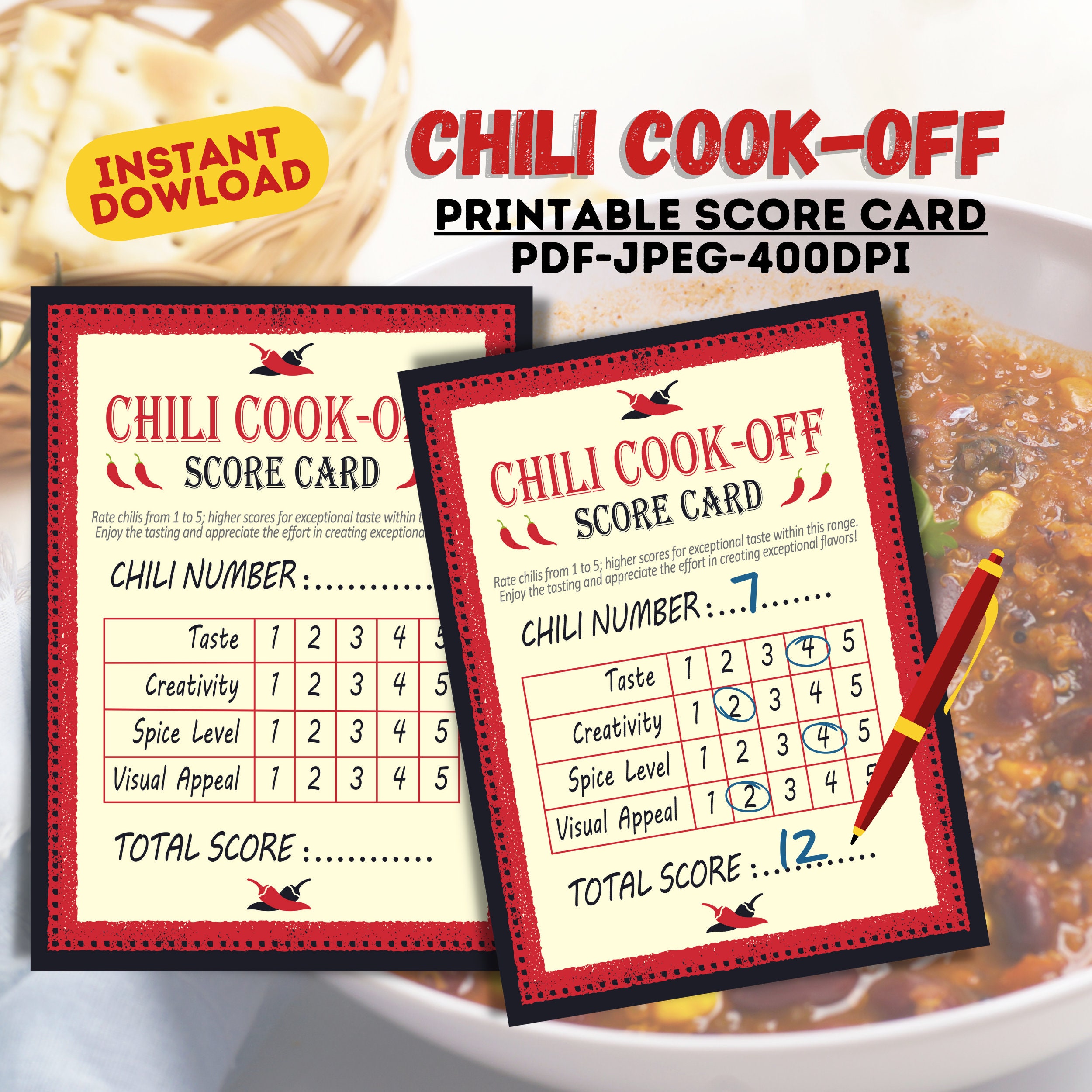 Printable Chili Cook off Score Cards, Chili Scoreboard Labels, Chili ...