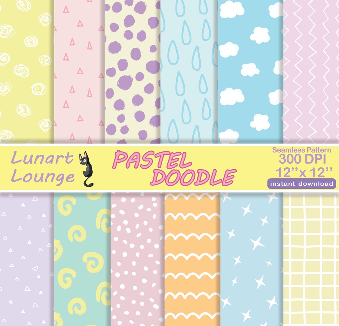 12 Pastel Doodle Seamless Papers Patterns Printables, Doodle Bacgrounds ...