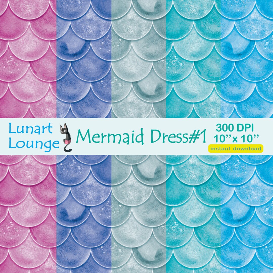 5 Mermaid Dress Digital Paper, Mermaid Tail Shimmer Textures, Seamless ...