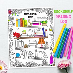 Bookshelf Reading Log, Reading Tracker, Coloring Bookshelf Reading ...