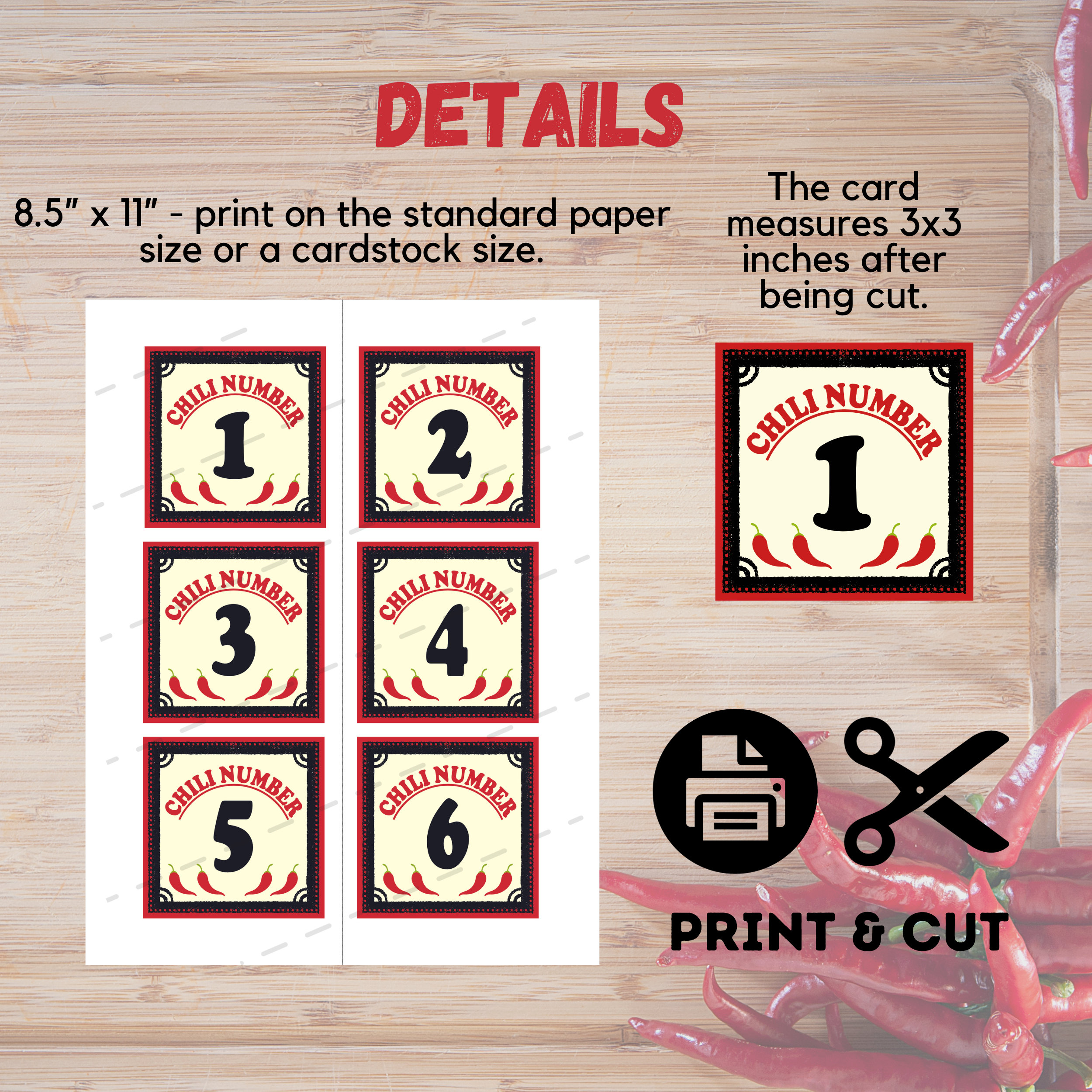 1-30 Chili Cook-off Pot Number Cards, Chili Numbers Labels, Chili Cook ...