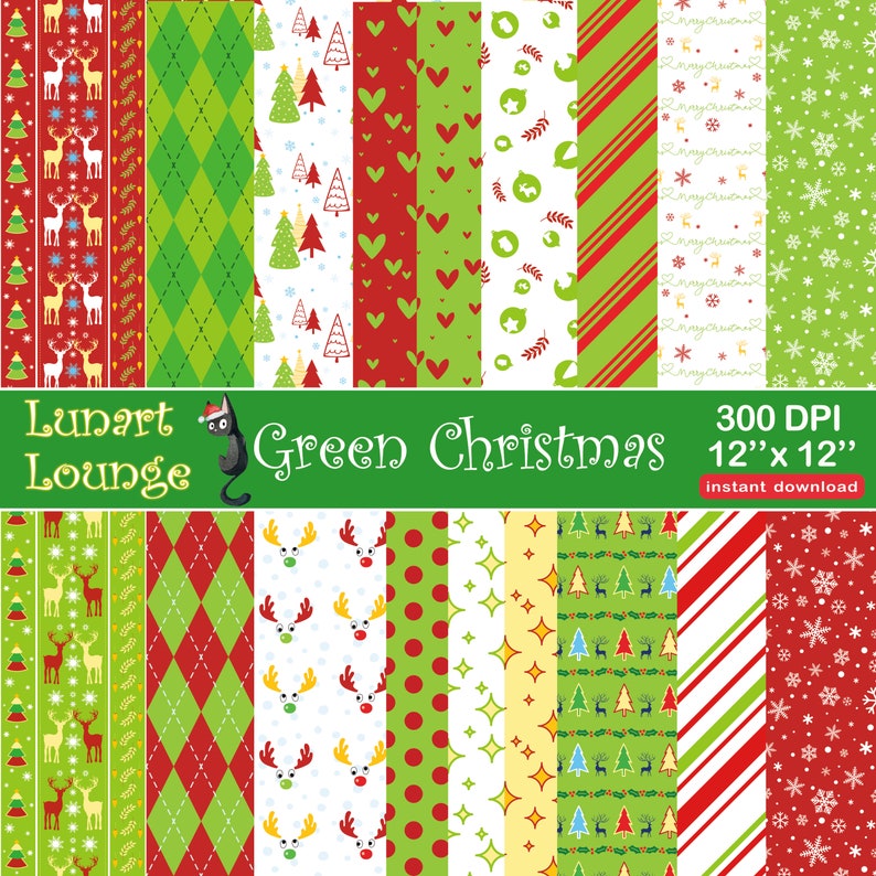 18 Green Digital Christmas Papers, Seamless Pattern, Christmas Home ...