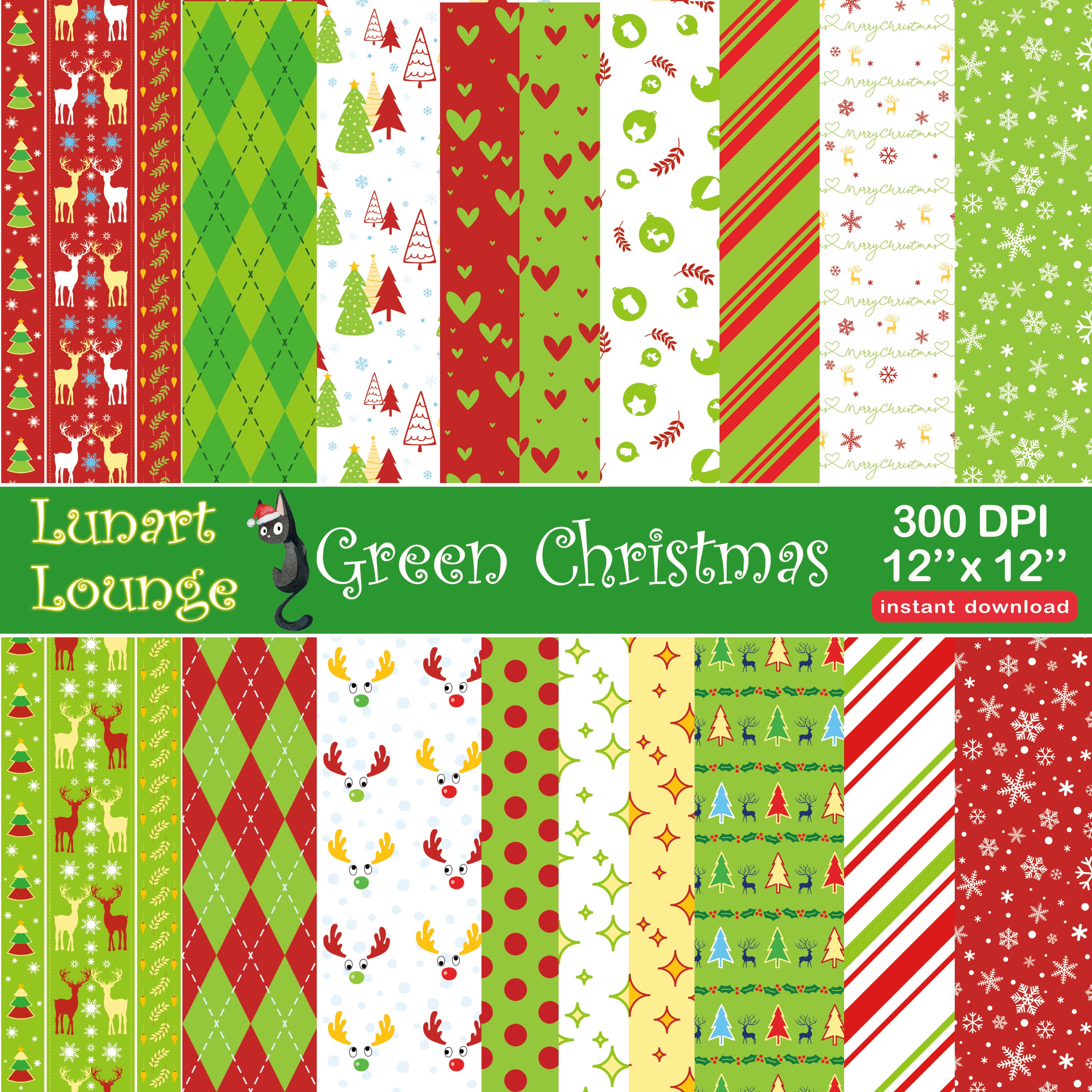 18 Green Digital Christmas Papers, Seamless Pattern, Christmas Home ...