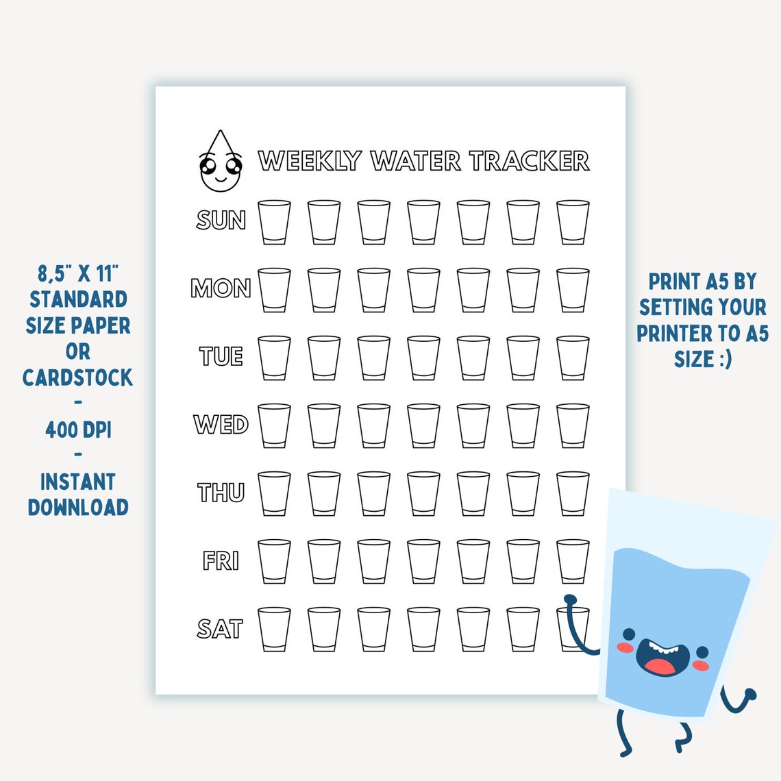 Water Tracker Weekly, Printable Weekly Daily Tracker, Health Tracker ...