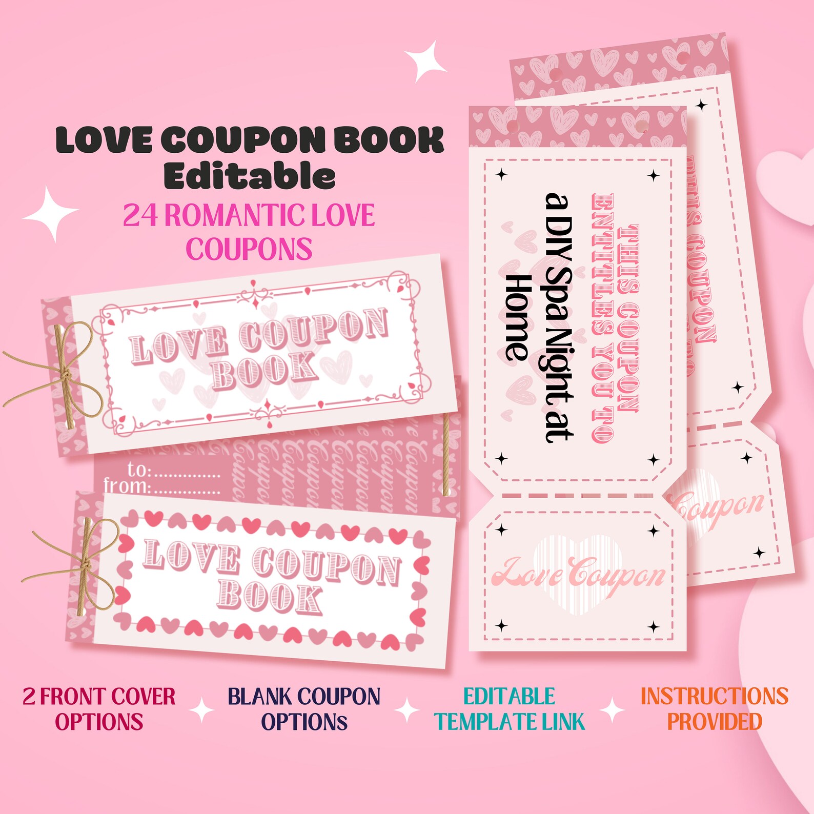 24 Love Coupons Printable, Editable Love Coupon Book,romantic Love ...