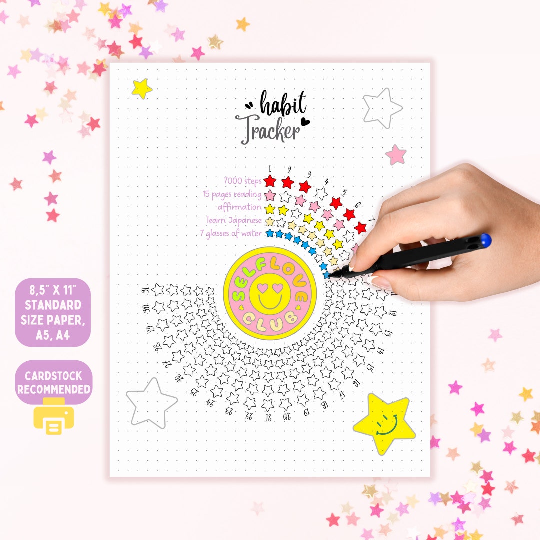 Circle Habit Tracker, 5 Stars Habit Planner, Printable Tracker, Habit ...