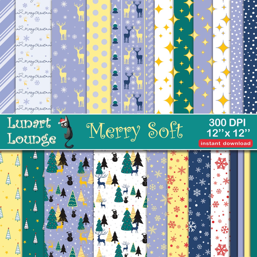 Soft Blue Christmas Digital Papers, 23 Seamless Pattern Snowflake ...