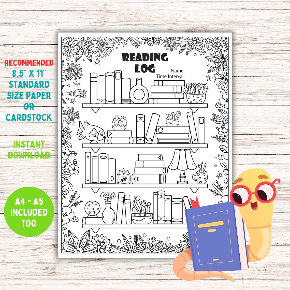 Bookshelf Reading Log, Reading Tracker, Coloring Bookshelf Reading ...