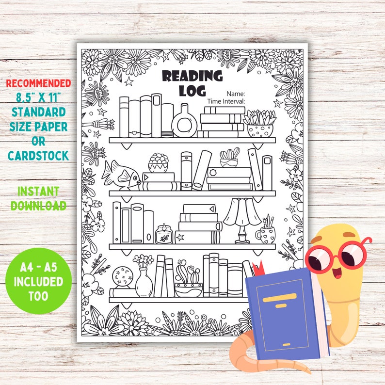 Bookshelf Reading Log, Reading Tracker, Coloring Bookshelf Reading ...