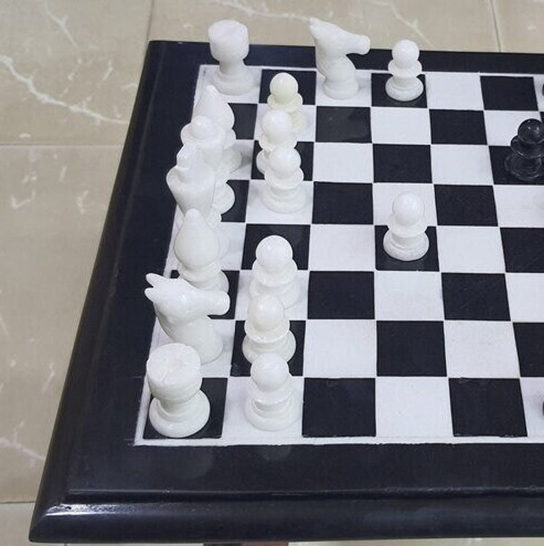 Black Marble Stone Inlay Chess Board With Chess Pieces,marble Chess ...