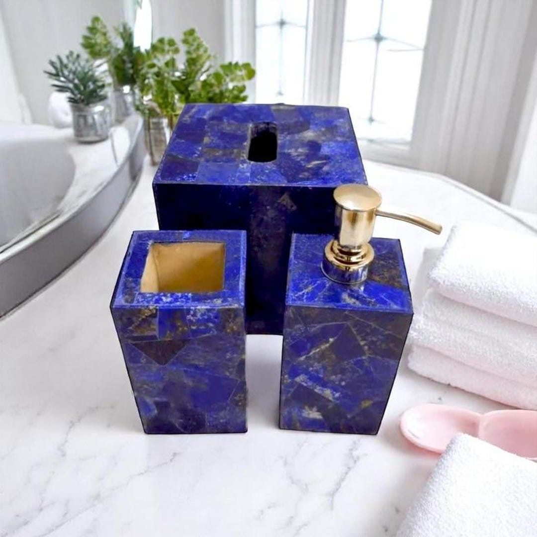 Real Lapis Lazuli Bathroom Set With 3 Pcs Vanity Tops Luxury Soap ...