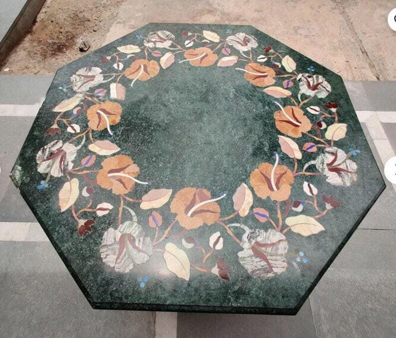 Handcrafted Green Marble Octagon Table Top Inlaid Marble Counter Desk ...