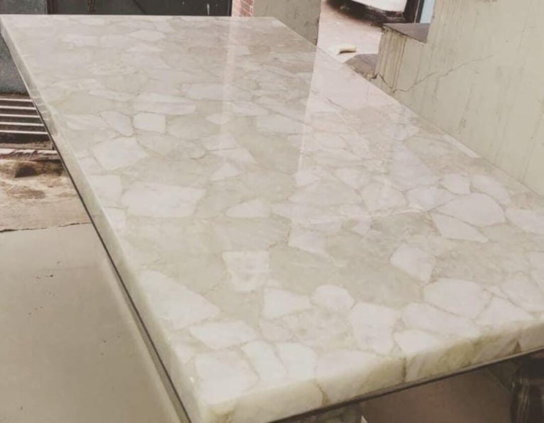 White Quartz Stone Tabletop - Home Decor Centerpiece - Unique Living ...