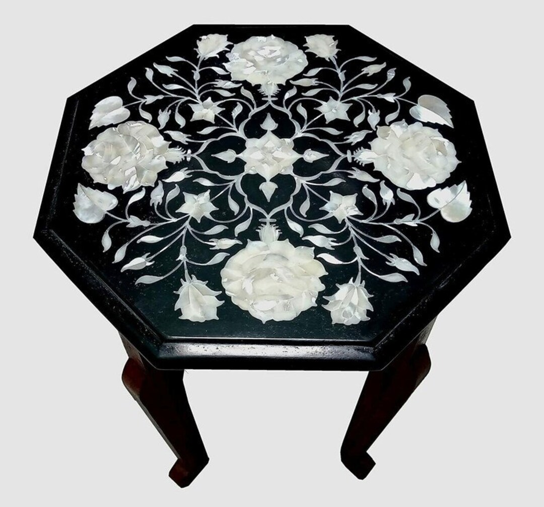 12" Marble Table Top Inlay Handmade With Wooden Stand - Etsy