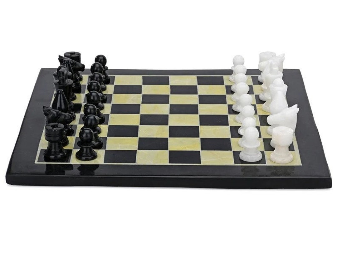 12X12 Inches White Marble Stone Inlay Chess Board With Hand Carved ...