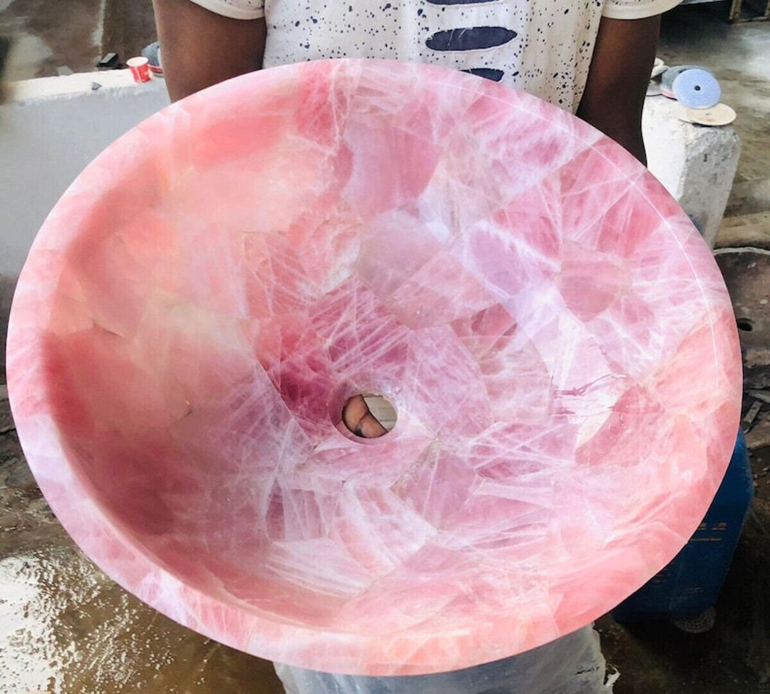 Rose Quartz Sink - Natural Stone Bathroom Basin / Healing Crystal ...