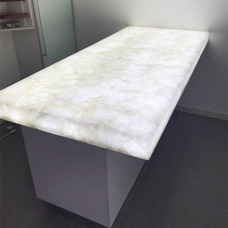 Custom White Quartz Stone Tabletop - Unique Rectangle Stone Table ...