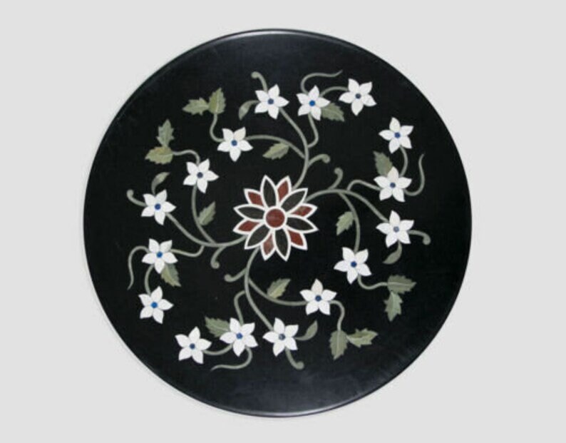 Marble Round Corner Table Top Inlay With Semi Precious Stones Handmade ...