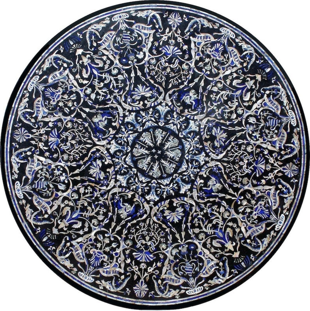 Black Marble Dining Table Top Inlay Art Semi Precious Natural Stones ...
