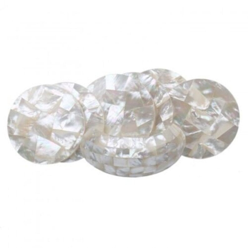 Marble Coaster Set Natural Semi Precious Stones Paua Shell Handmade ...