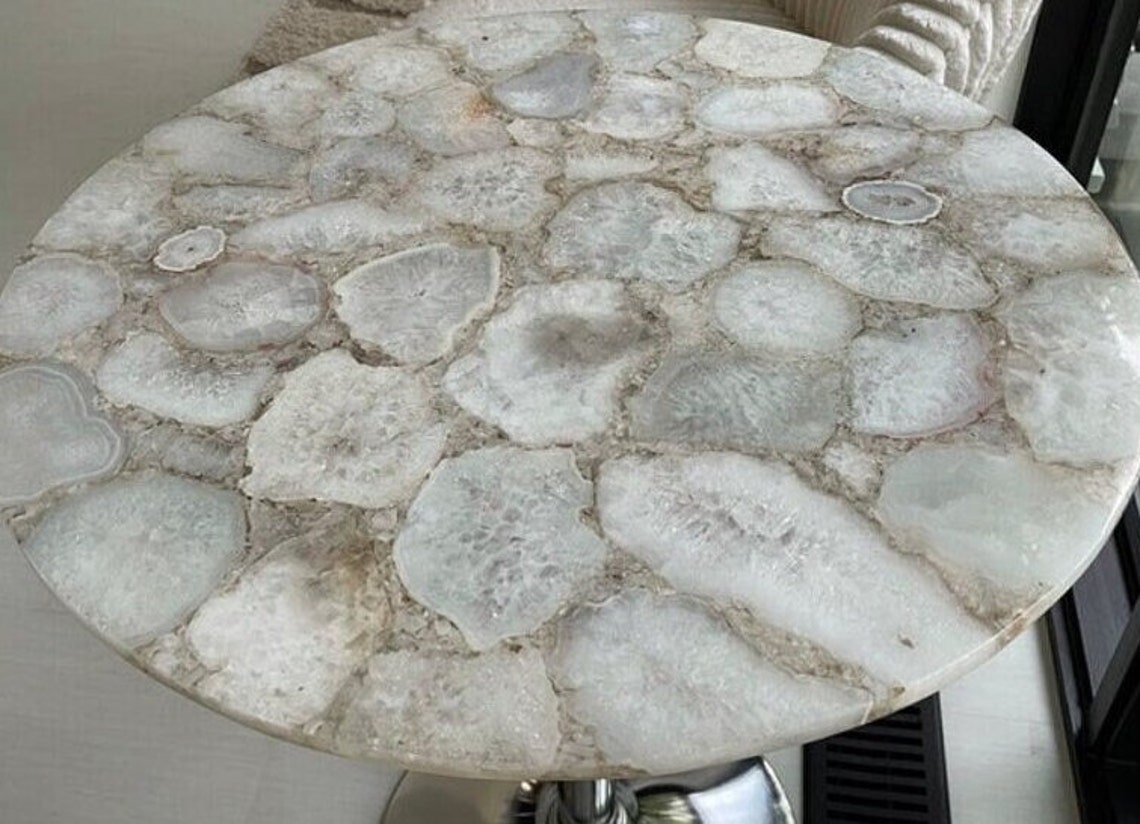 Natural White Agate Table - Handmade Round Coffee Center Table - Modern ...