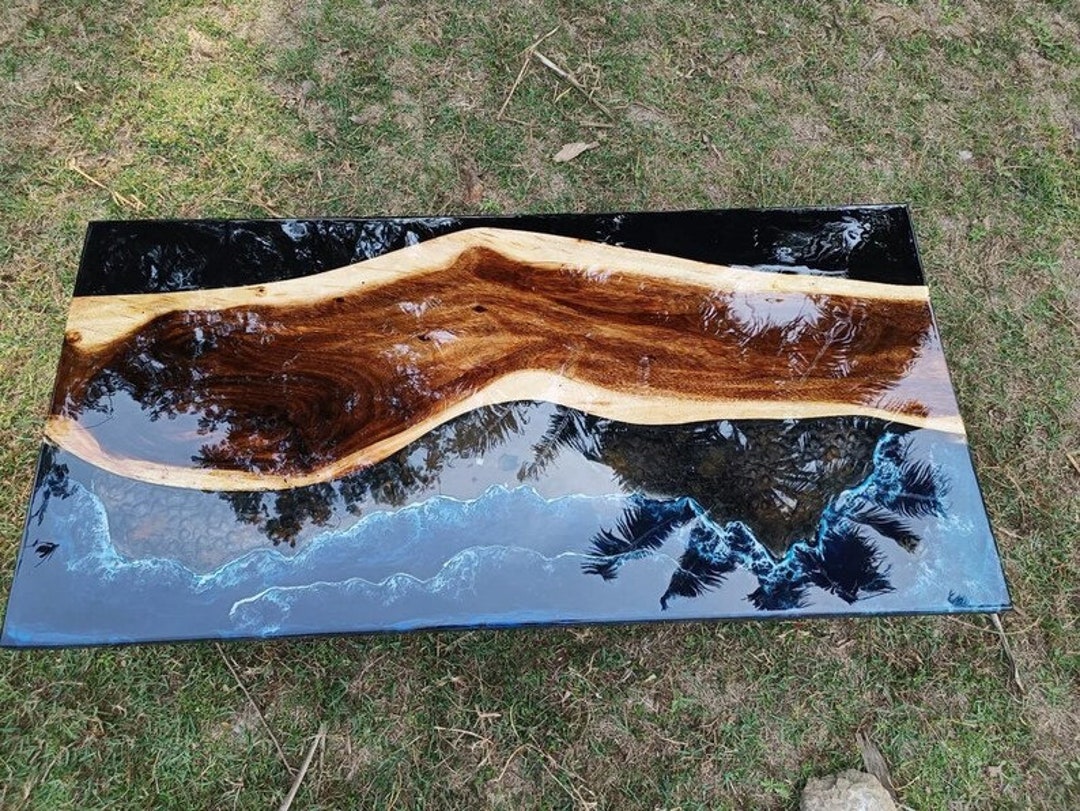 Custom Made Ocean Wave Epoxy Dining Table Handmade Furniture Countertop ...