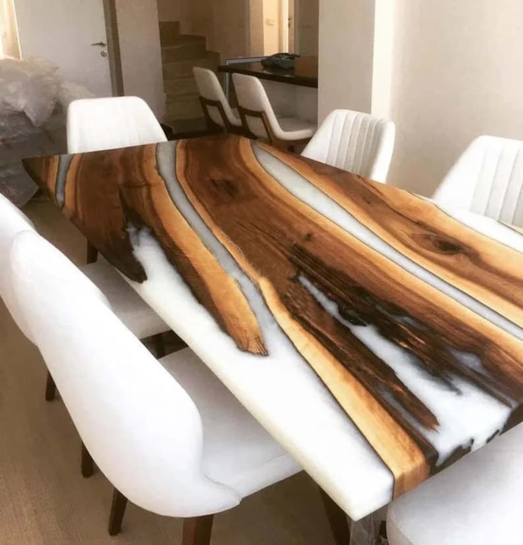 Stunning White Epoxy Resin Dining Table, Handmade Furniture, Epoxy ...