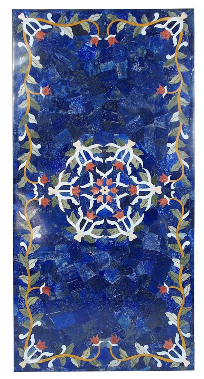 LAPIS LAZULI Marble Dining Table Top With Random Work Lapis Lazuli ...