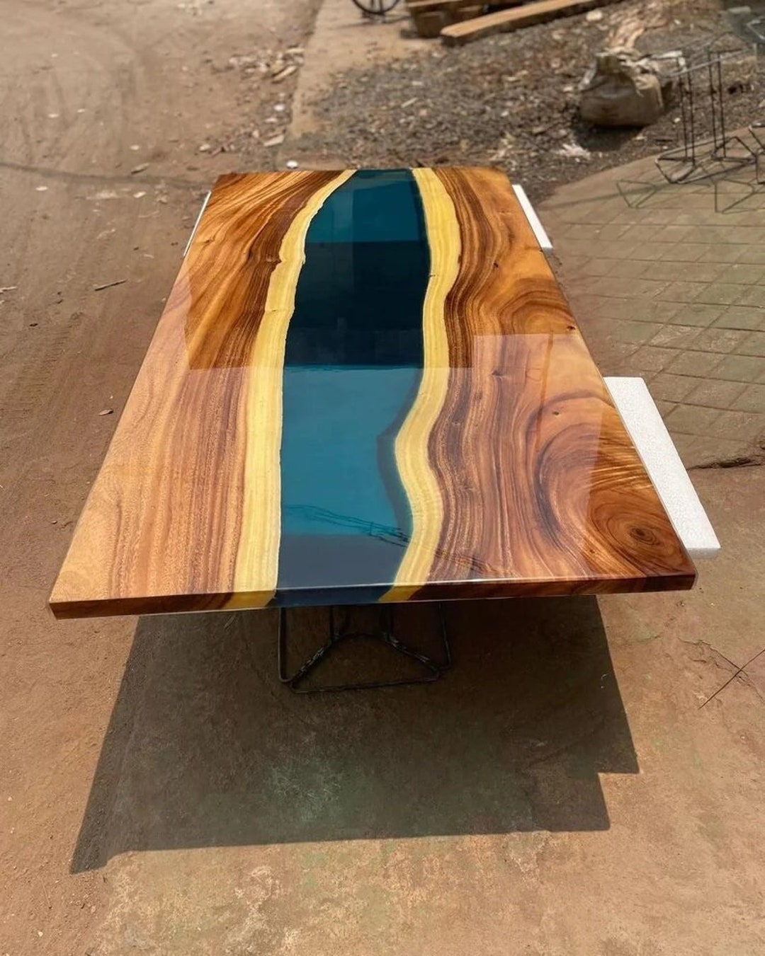 Epoxy Console Table, Clear Blue Epoxy Table Tops, Acacia Wood Table ...