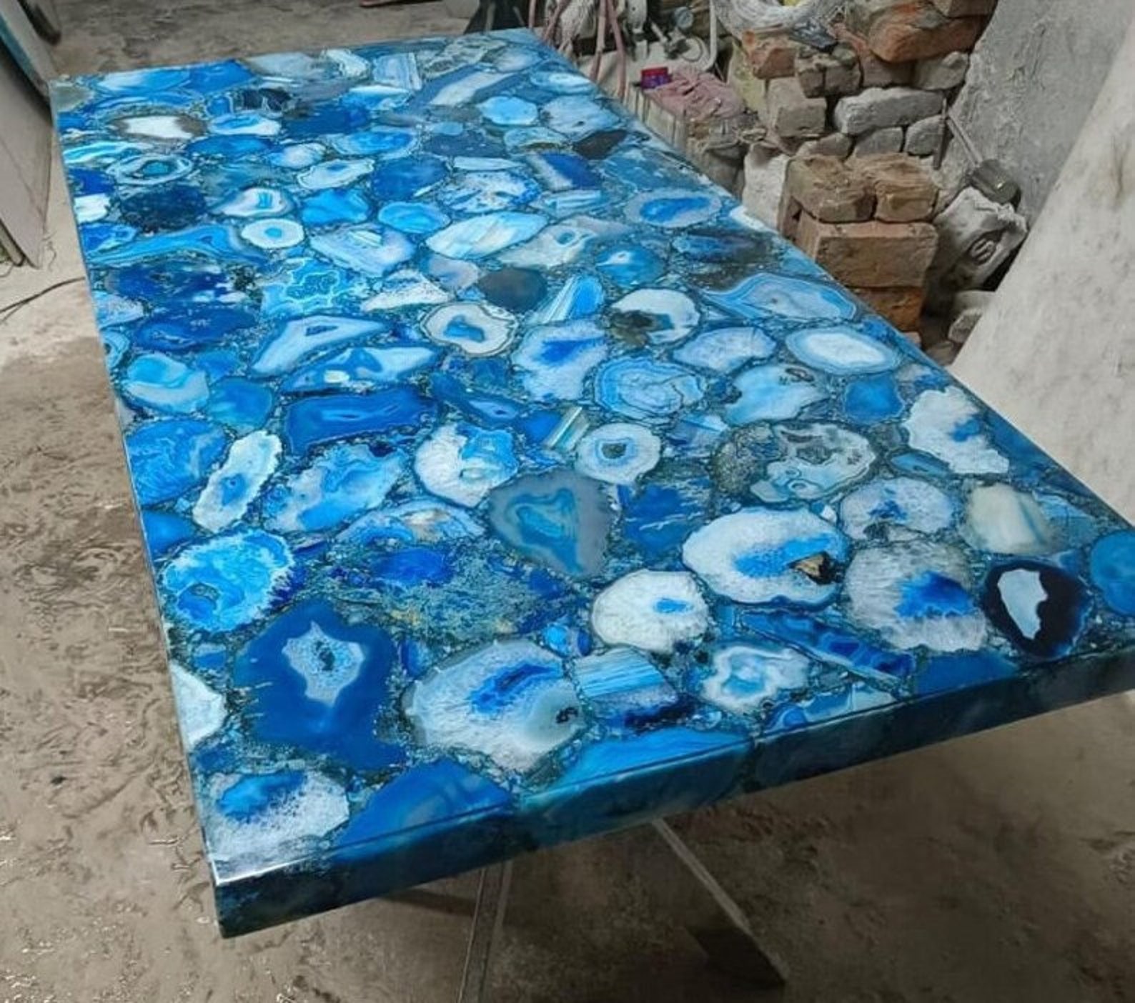 Blue Agate Table Top ,agate Dining Table, Agate Stones Table Top Home ...