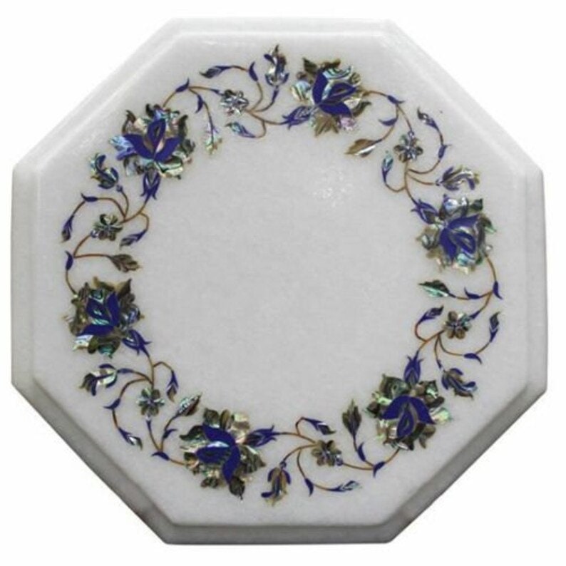 White Marble Corner Table Top Inlay Work Side Table With - Etsy