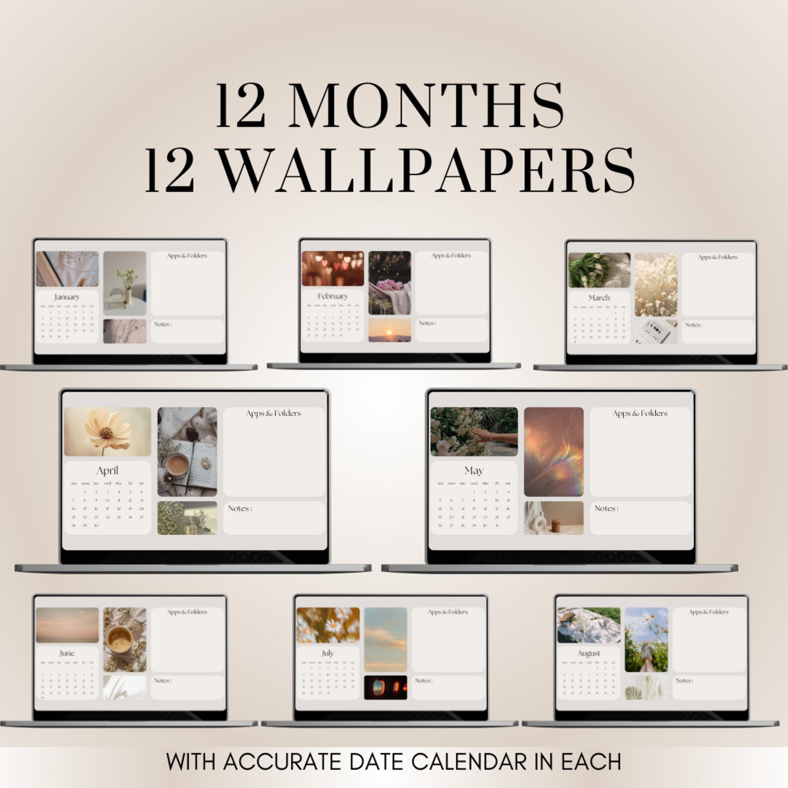 12 Aesthetic Monthly Desktop Wallpaper Organizer for 2024 - Etsy