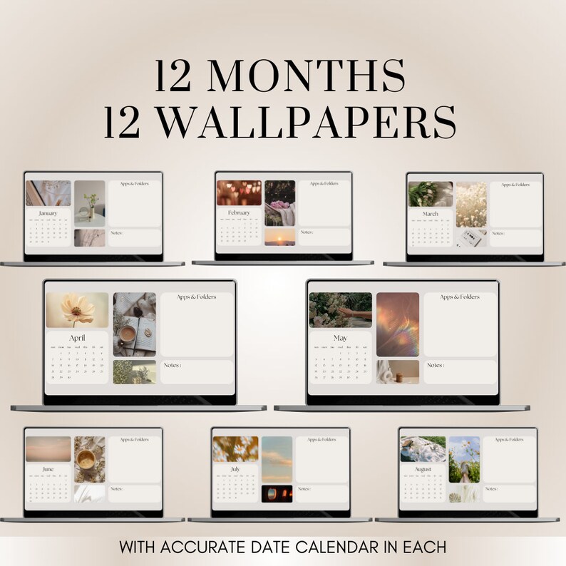 12 Aesthetic Monthly Desktop Wallpaper Organizer for 2024 - Etsy
