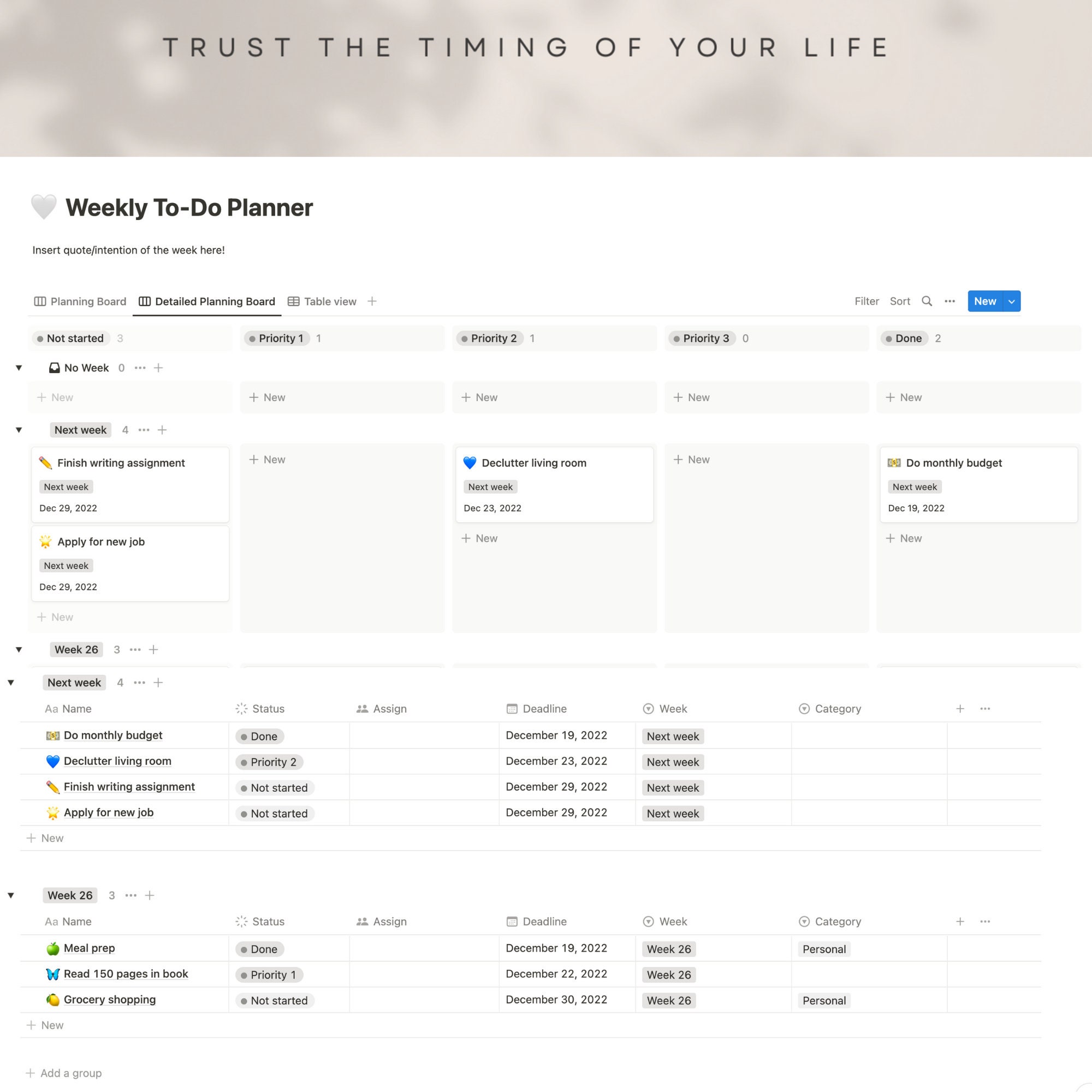Simple Weekly Planner Notion Template - Etsy