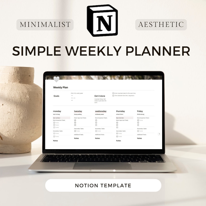 Simple Weekly Planner Notion Template, To-do List Everyday Planner - Etsy