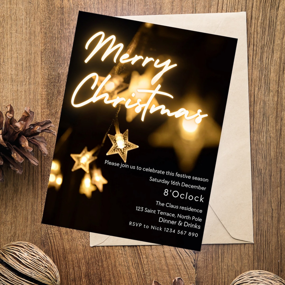 Merry Christmas Party Invitation, Xmas Dinner Invite, Editable Template ...