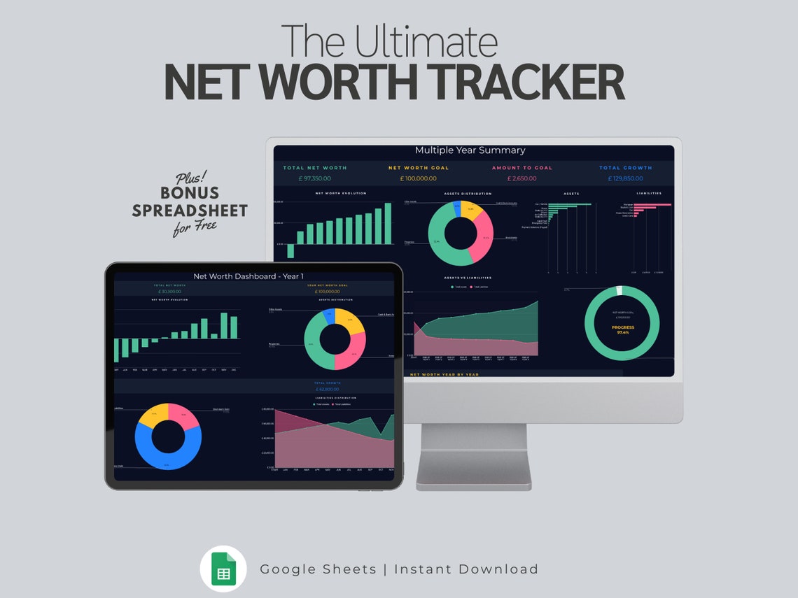 Net Worth Tracker Spreadsheet, Net Worth Calculator, Personal Finance ...