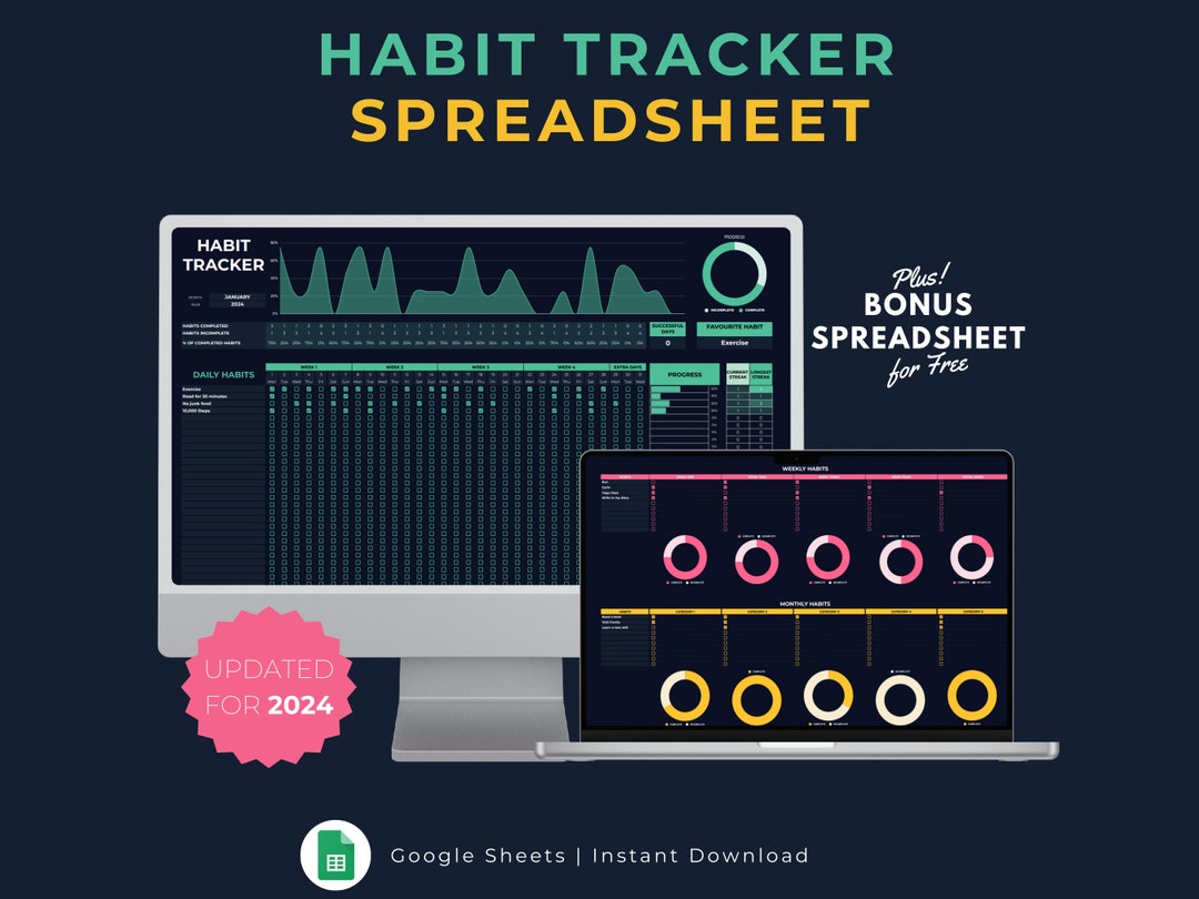 Habit Tracker Goal Tracker Spreadsheet Google Sheets Template Daily ...