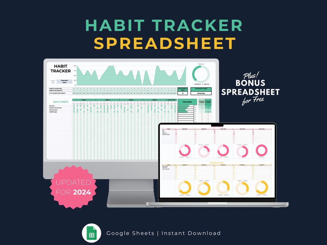 Habit Tracker Spreadsheet Google Sheets Template Daily Habit Planner ...