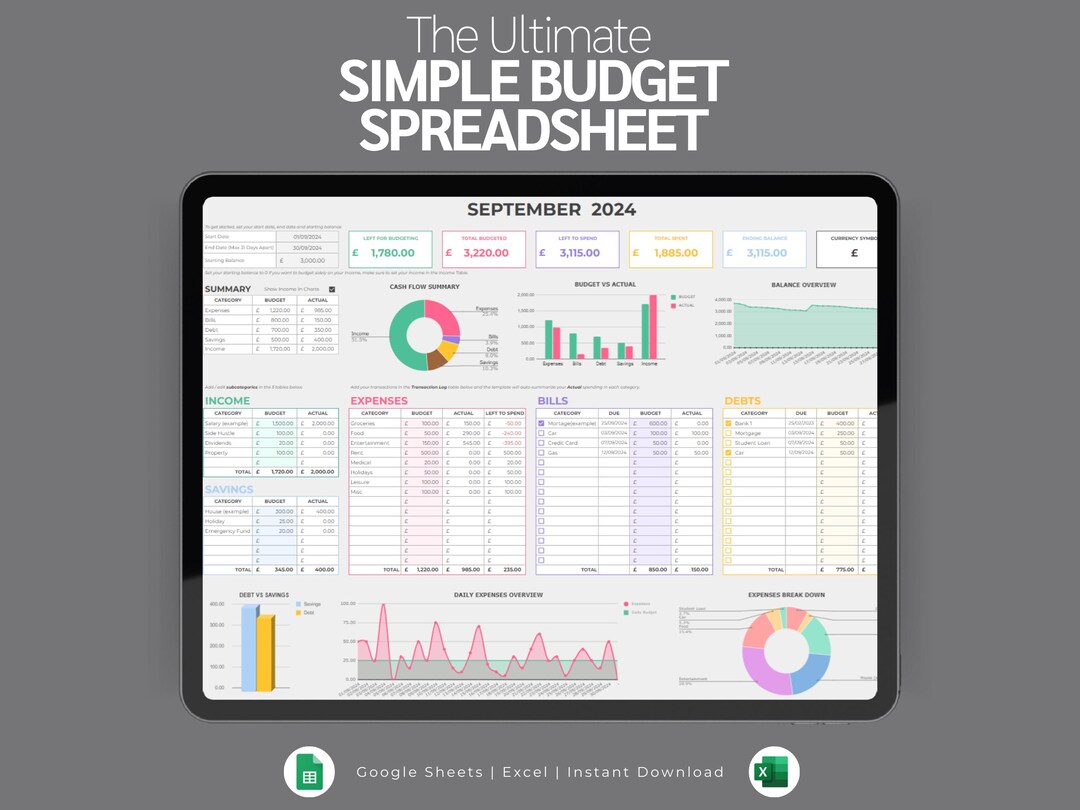 Simple Budget Planner Spreadsheet | Monthly Paycheck Budget | Google ...