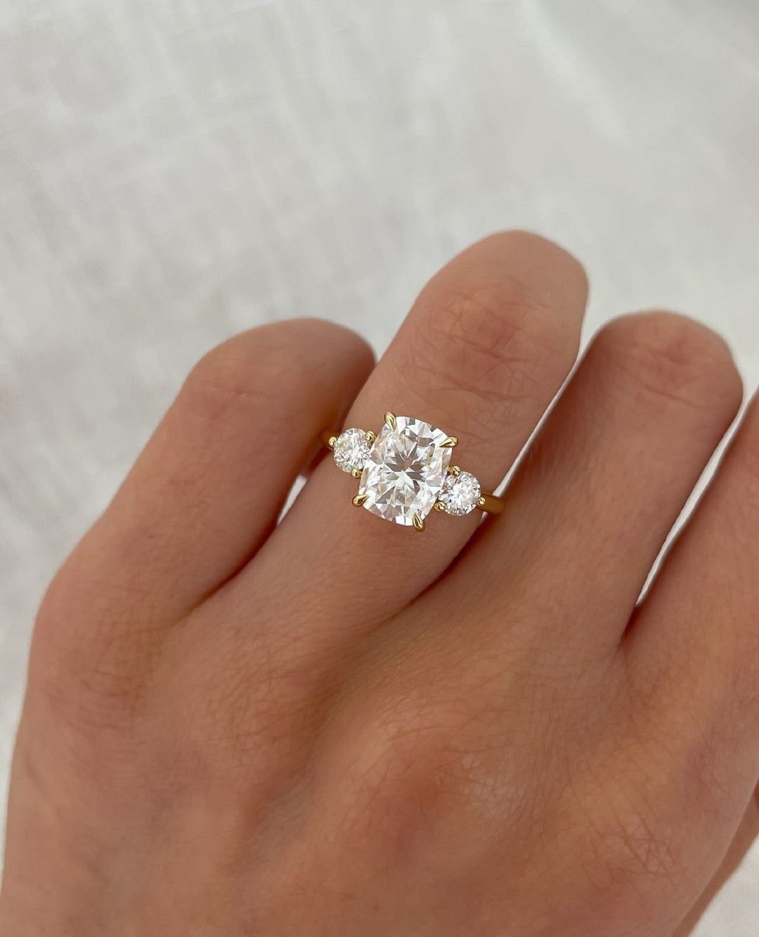 2.55 CT Elongated Cushion Cut Moissanite Three Stone Ring, Engagement ...
