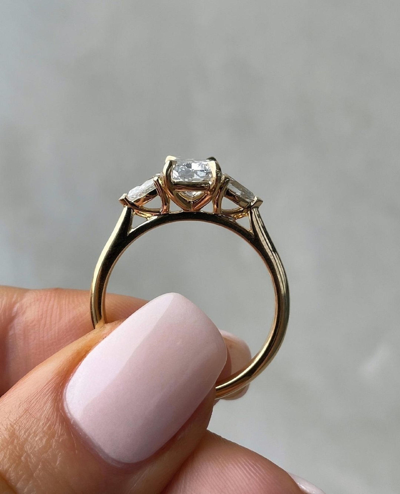 Three Stone Elongated 1.80 CT Cushion Cut Moissanite Bridal Ring ...