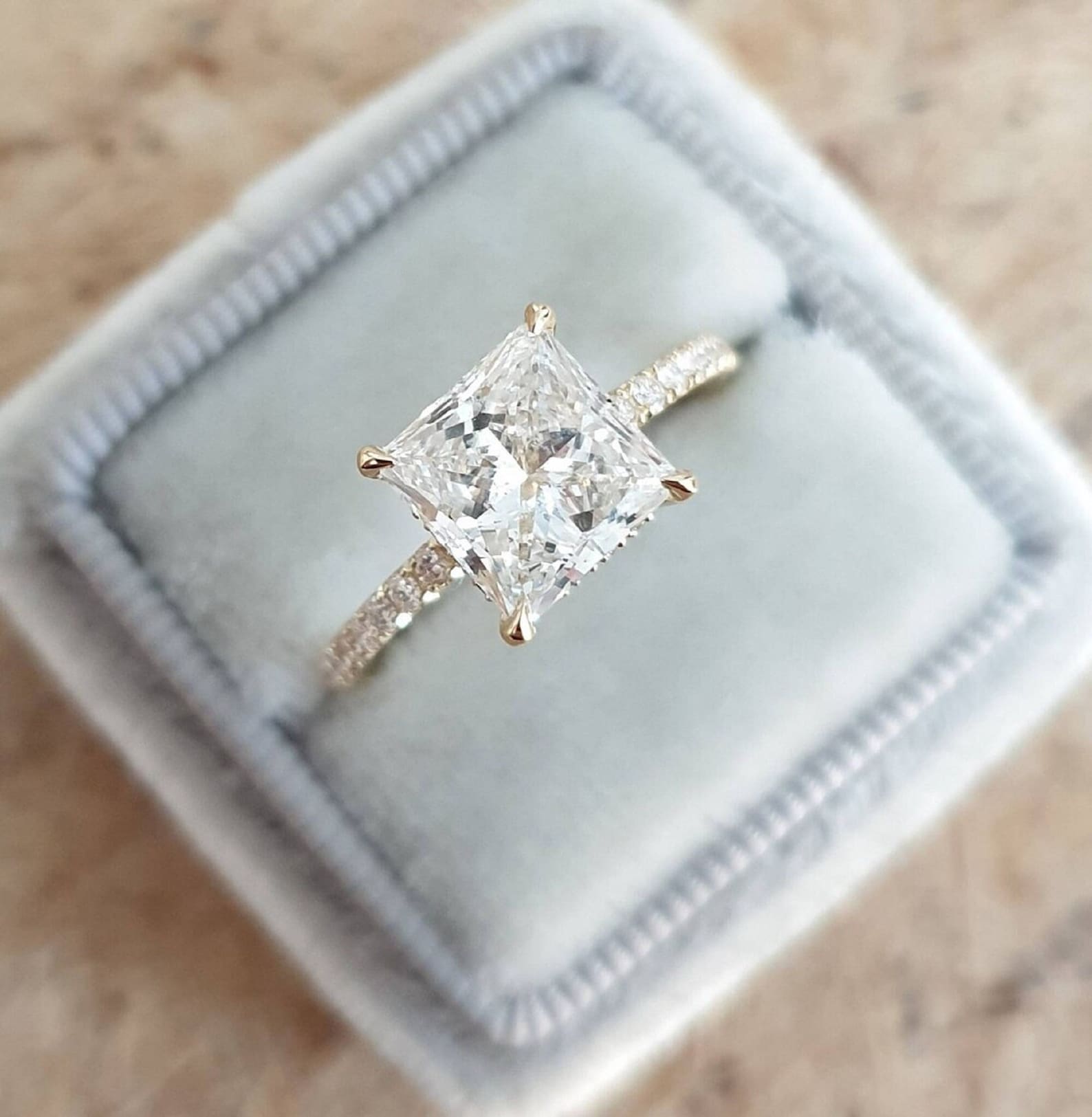 Princess Cut Hidden Halo Ring 2.17 CT Moissanite Solitaire Engagement ...