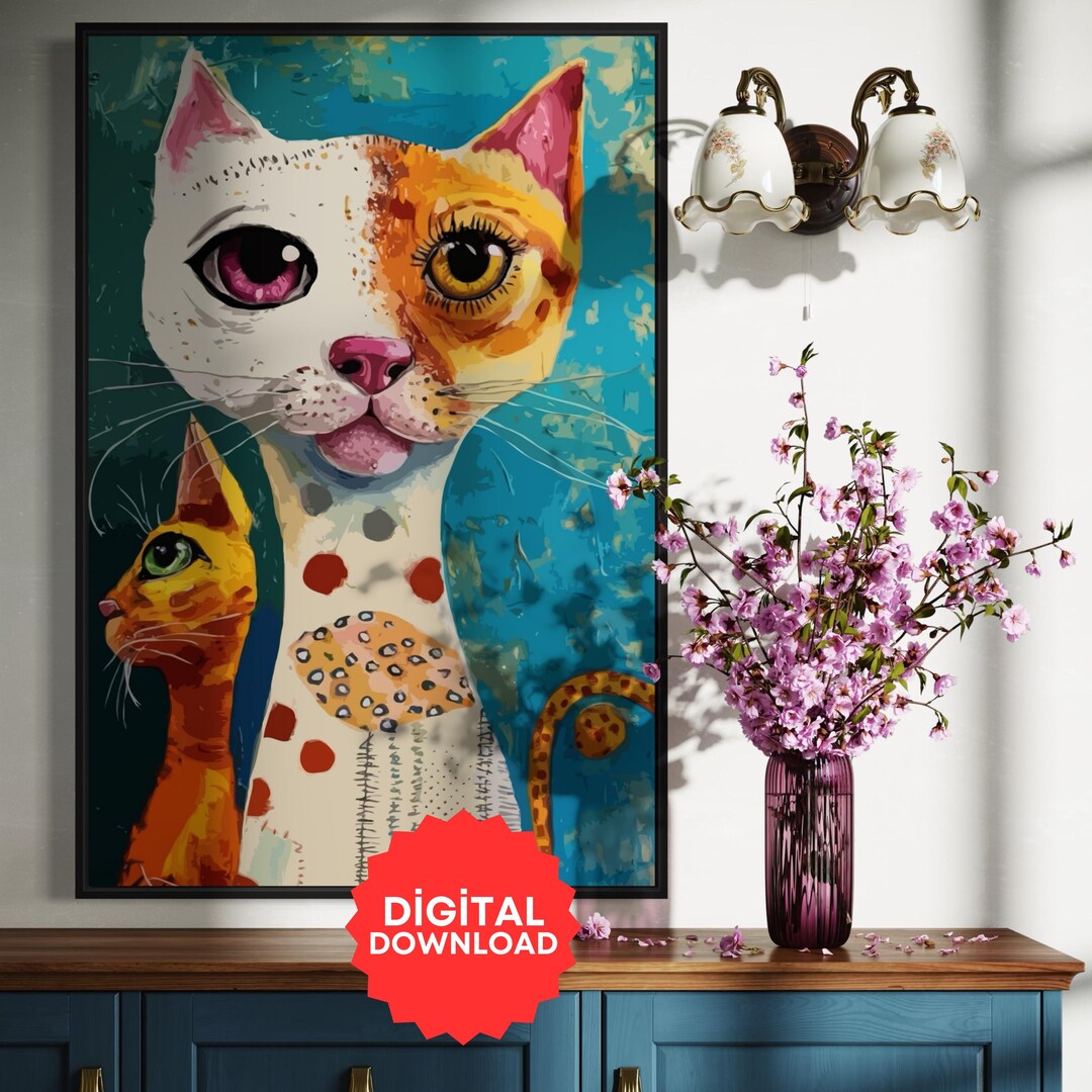 Cat Line Art Print,cute Cat Wall Art,cat Lover Poster,printable Cat Art,digital Download,unique ...