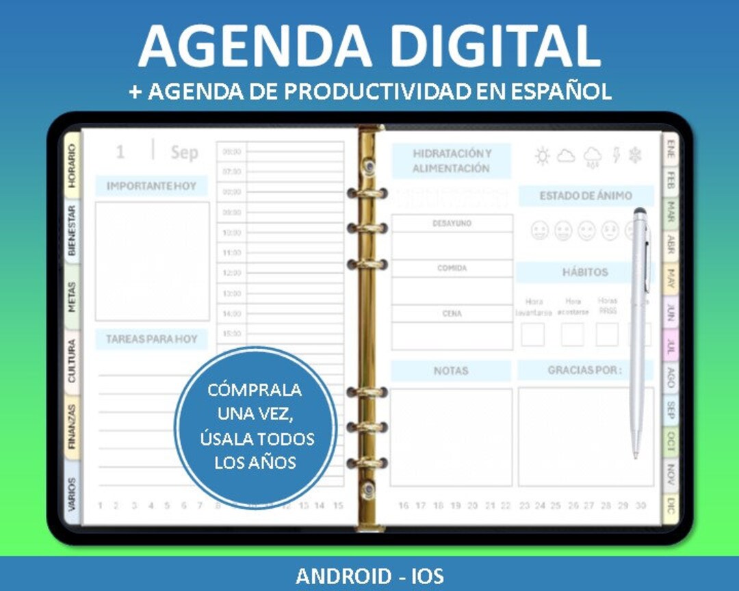 Daily Digital Productivity Planner in Spanish - Etsy