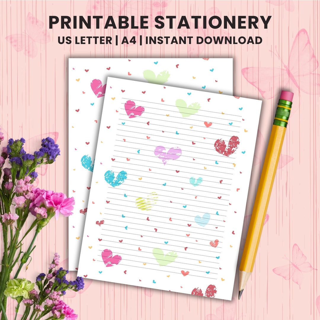 Printable Stationery Valentines Day, Hearts Romantic Letter Writing ...