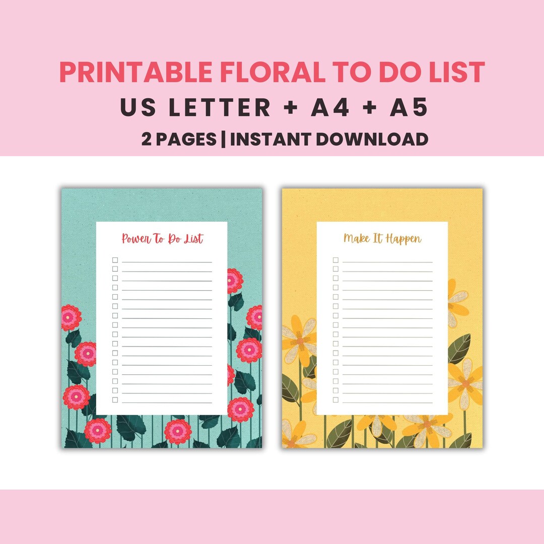 Printable To-do List With Floral Background Daily Floral - Etsy